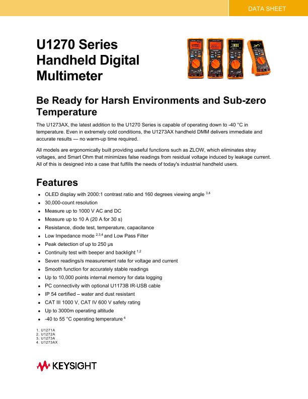 U1270 Series Handheld Digital Multimeters PDF Asset Page | Keysight